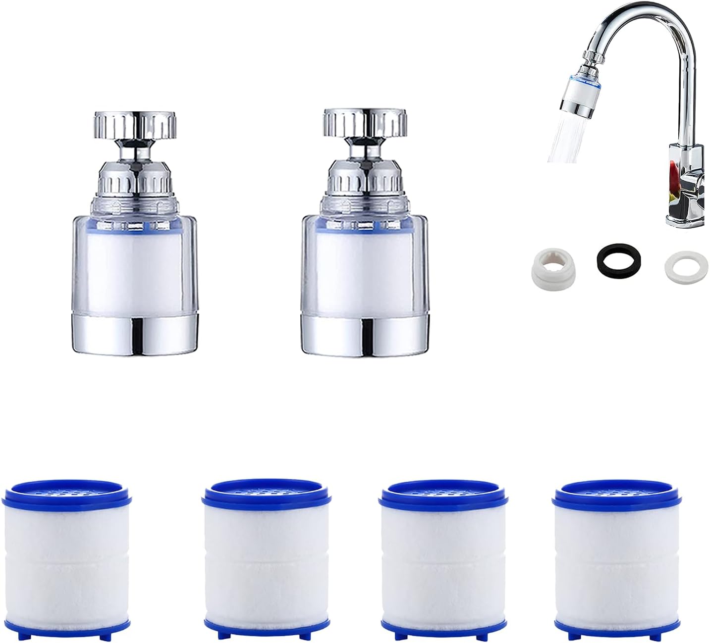 2 pcs Faucet Water Filters + 4 Cartridges Bathroom Faucet Filter, 360 ...