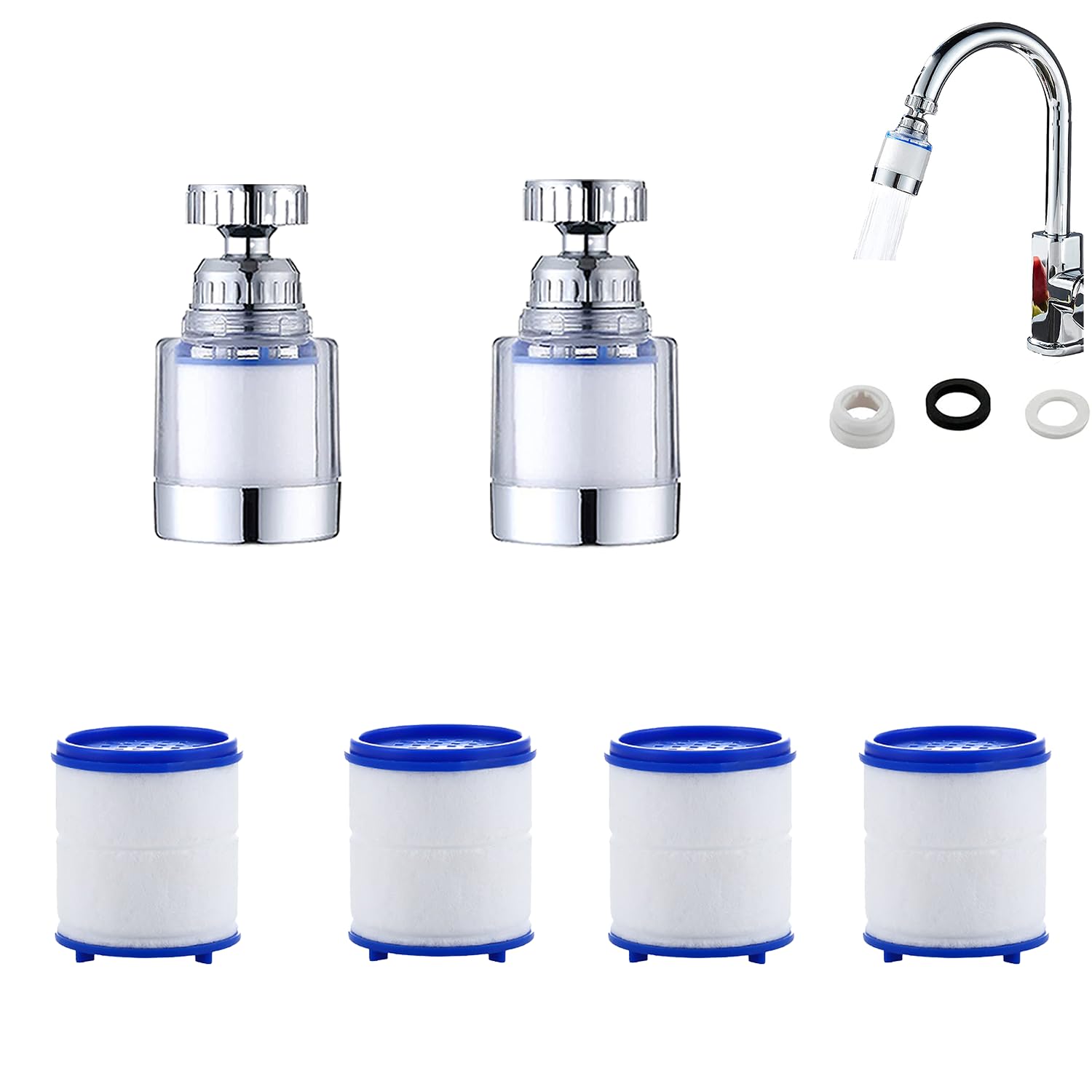 2 pcs Faucet Water Filters + 4 Cartridges Bathroom Faucet Filter, 360 ...