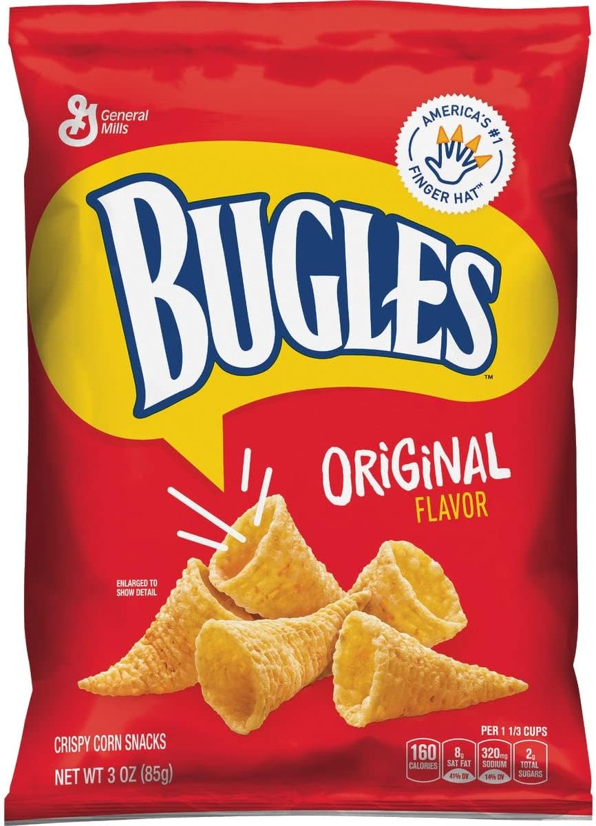 Amazon.com: Bugles Crispy Corn Snacks, Original Flavor, Snack Bag, 8.75 ...