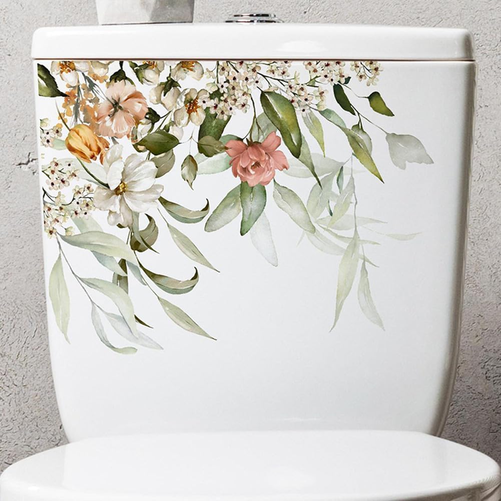 Amazon.com: Weicoca Toilet Lid Cistern Stickers-Green Leaves Toilet ...