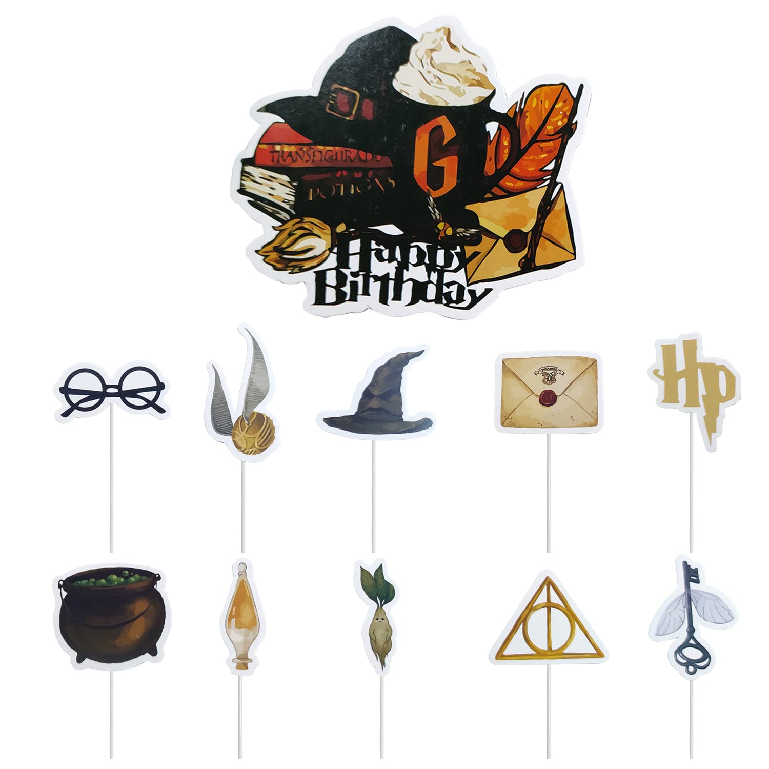 Wizard Cake Toppers, 11PCS Magical Wizard Inspired Happy Birthday Cake ...