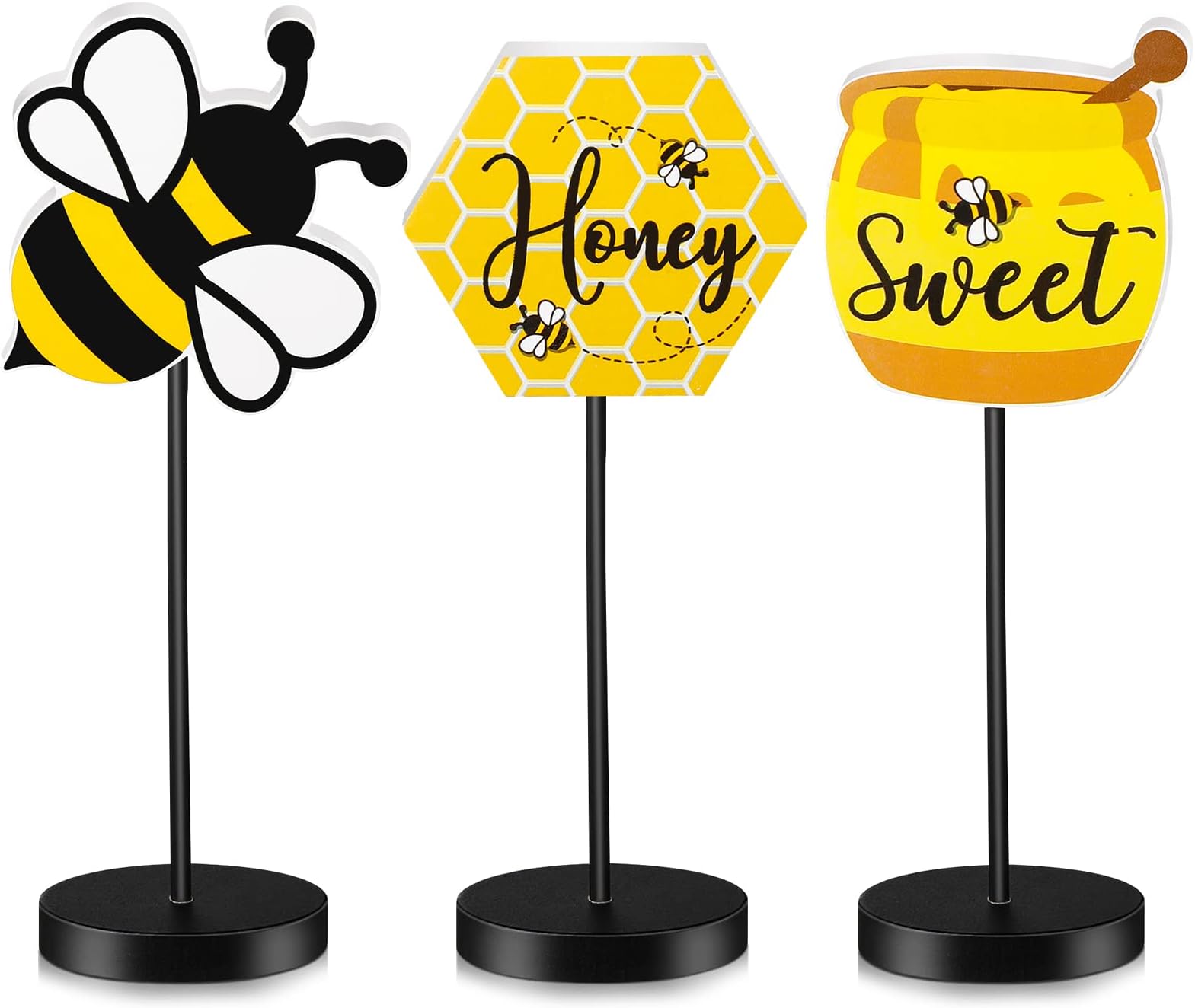 Amazon.com: Yerliker 3 Pieces Bee Theme Tall Standing Bee Wooden Block ...