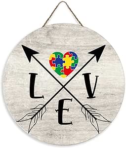 Amazon.com: Love Arrows Autism Heart Sign Wood Hanging, Autistic Love ...