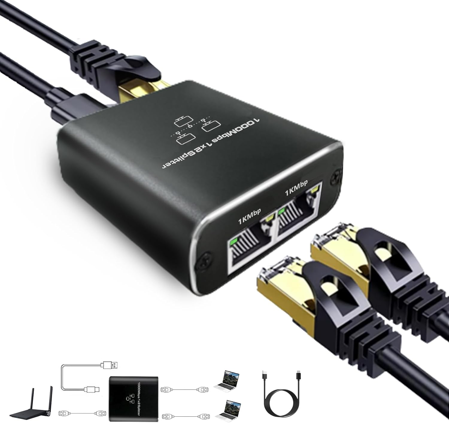 Amazon.com: Gigabit Ethernet Splitter, 1000Mbps Ethernet Splitter 1 to ...