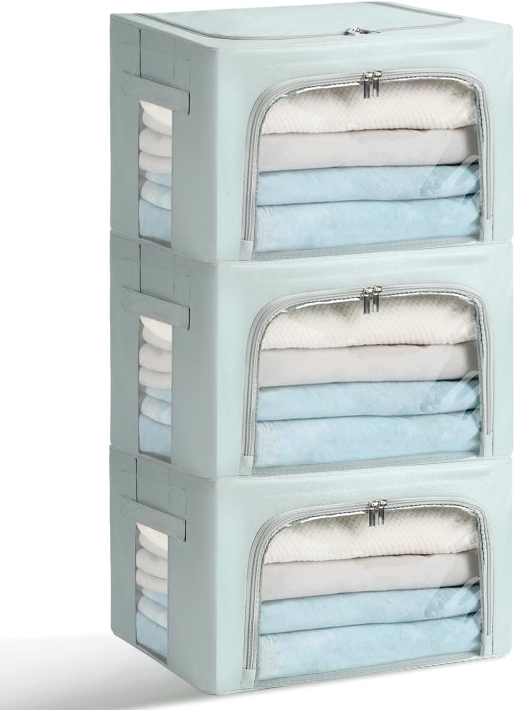 Amazon.com: 36L Clothes Storage Bins with Metal Frame, 3 Pcs Stackable ...