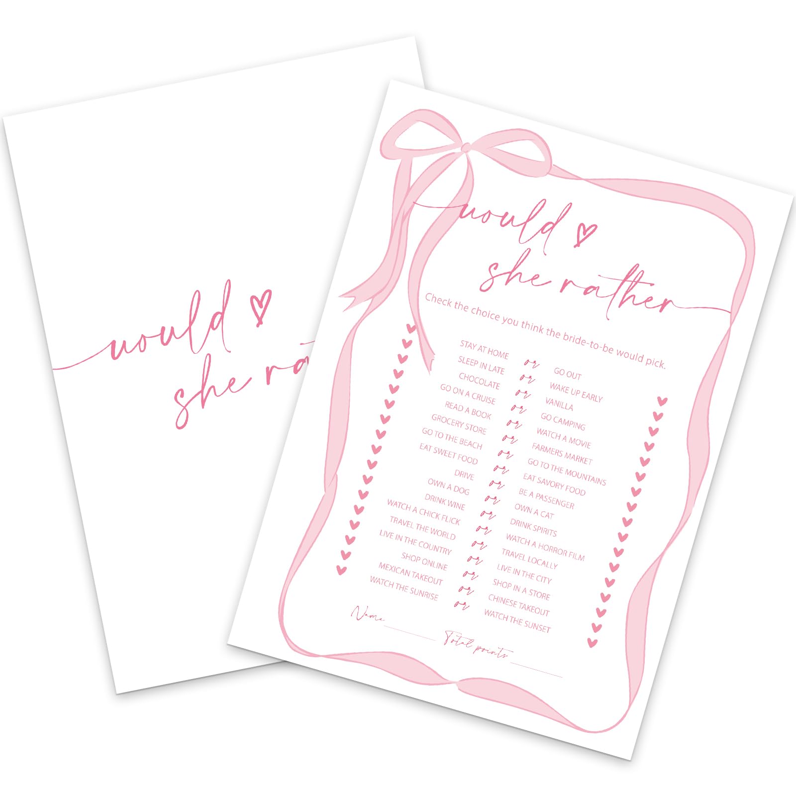 Amazon.com: JarThenaAMCS 50 Sheets Pink Bow Bridal Shower Game Cards ...