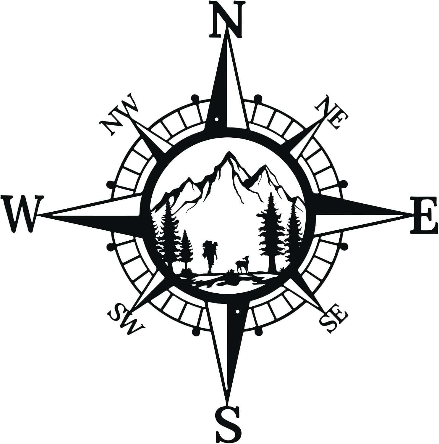 ruelen Metal Decorative Nautical Compass Wall Decor,Mountain Forest ...