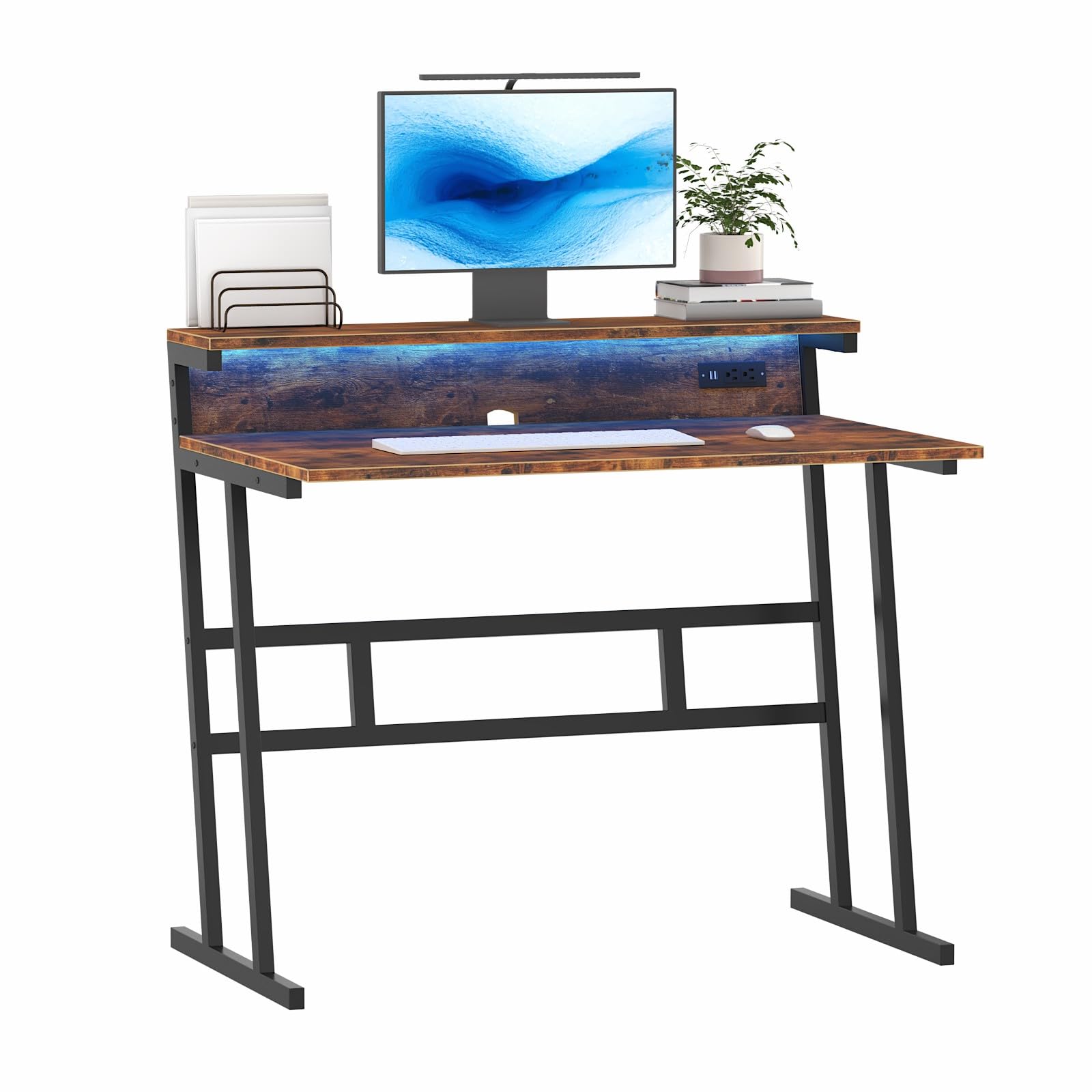 Amazon.com: ALISENED Computer Desk with Power Outlets & LED Light, 39 ...
