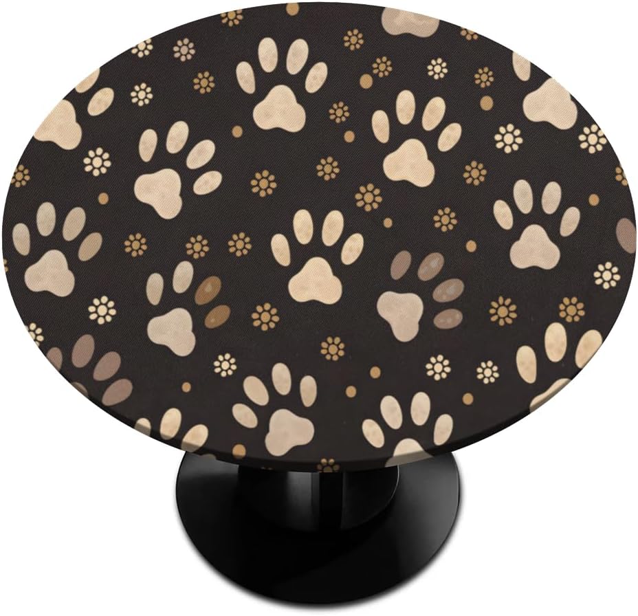 Fitted Round Tablecloth Cute Animal Dog Paw Prints 45"-50" Fitted ...