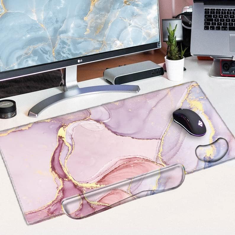 Amazon.com: Pink Marble Mousepad Ergonomic Large Keyboard and Mouse Pad ...