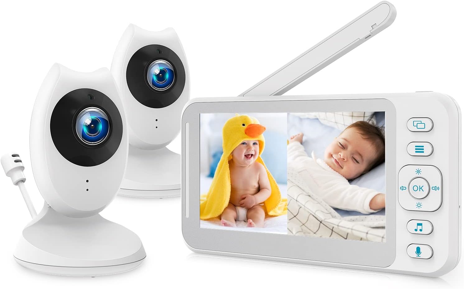Video Baby Monitor with Two Cameras, 4.3 Inch Split Screen with Two-Way ...