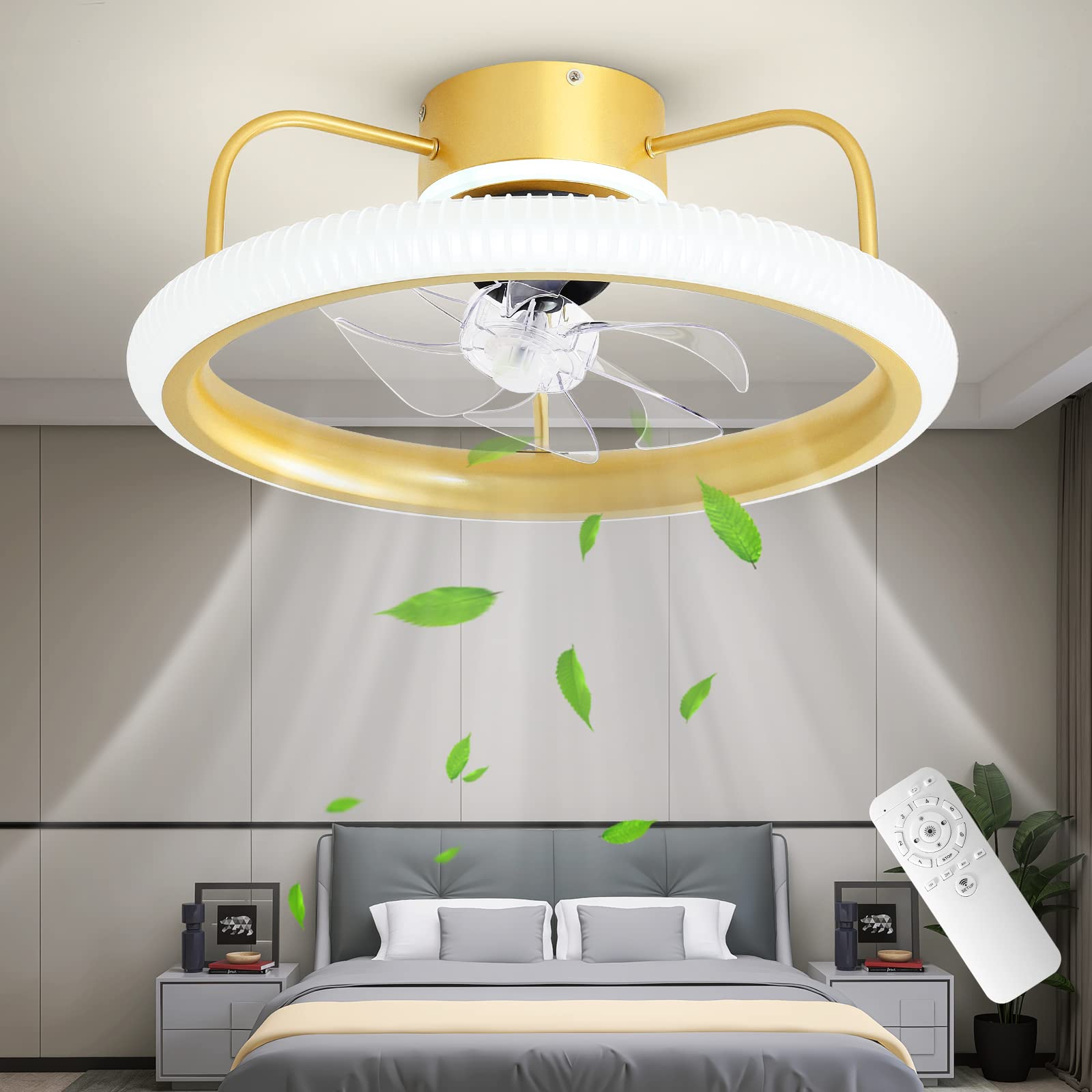 21.6'' Ceiling Fans with Lights and Remote, 360° Deflection Low Profile ...