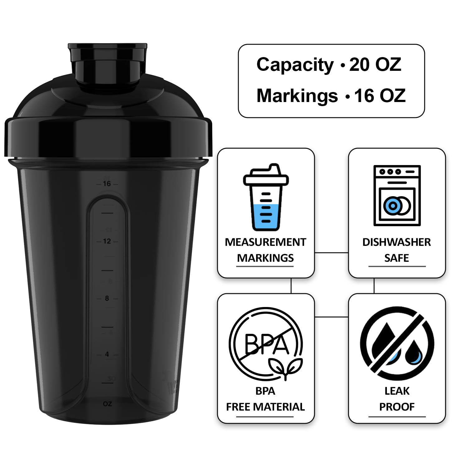 VELOMIX -6 PACK- Protein Shaker Bottles for Protein Mixes, 20 OZ Shaker ...