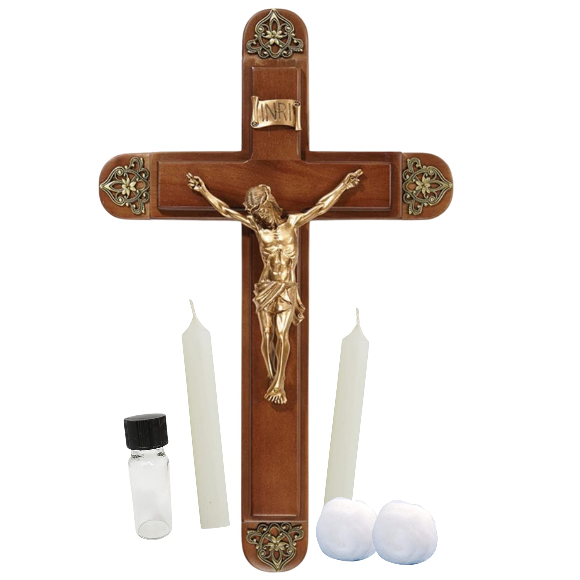 Amazon.com: Needzo Sick Call Crucifix Set Including Two Candles, Glass ...