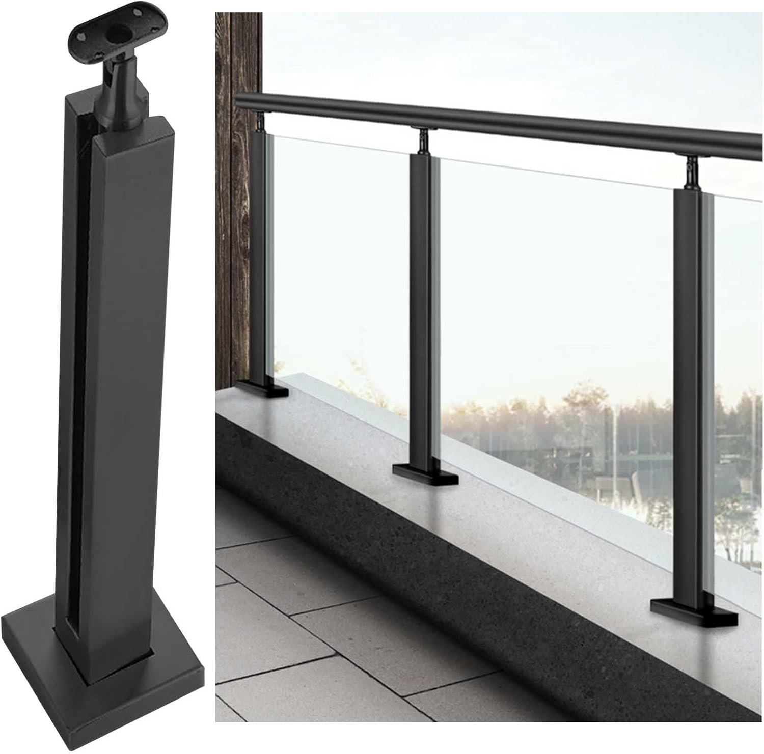 Balustrade Posts Black Glass Railing Post System, Outdoor Indoor Glass ...