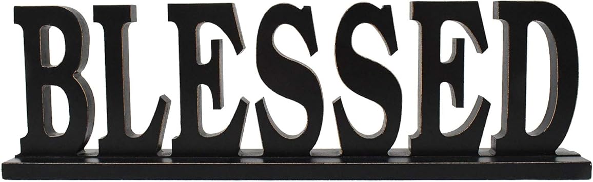 Amazon.com: Linfevisi Black Wood Blessed Sign Standing Block Letters ...