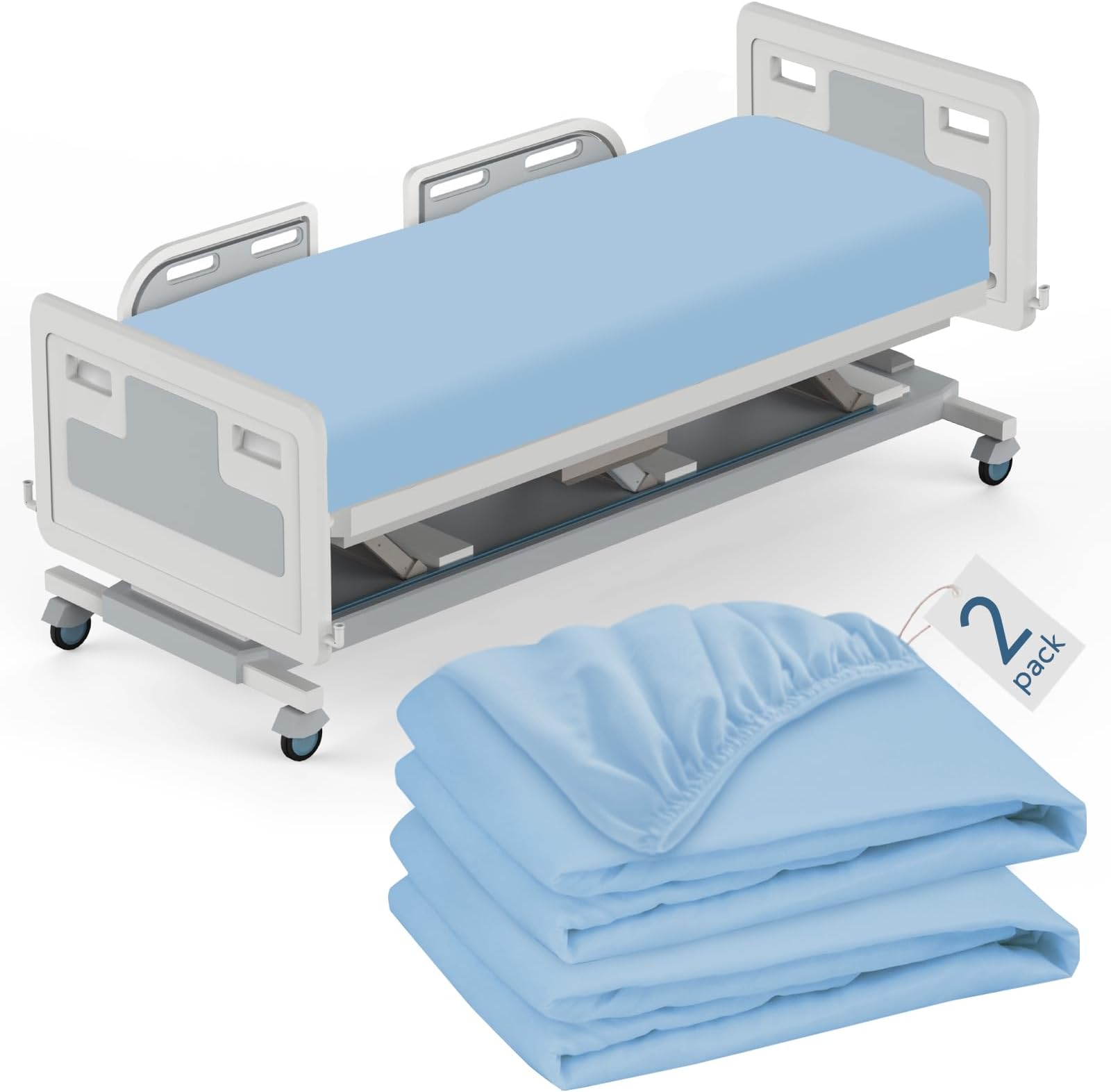 Amazon.com: Hospital Bed Sheets Fitted 36" x 84" x 9", 2 Pack Blue ...
