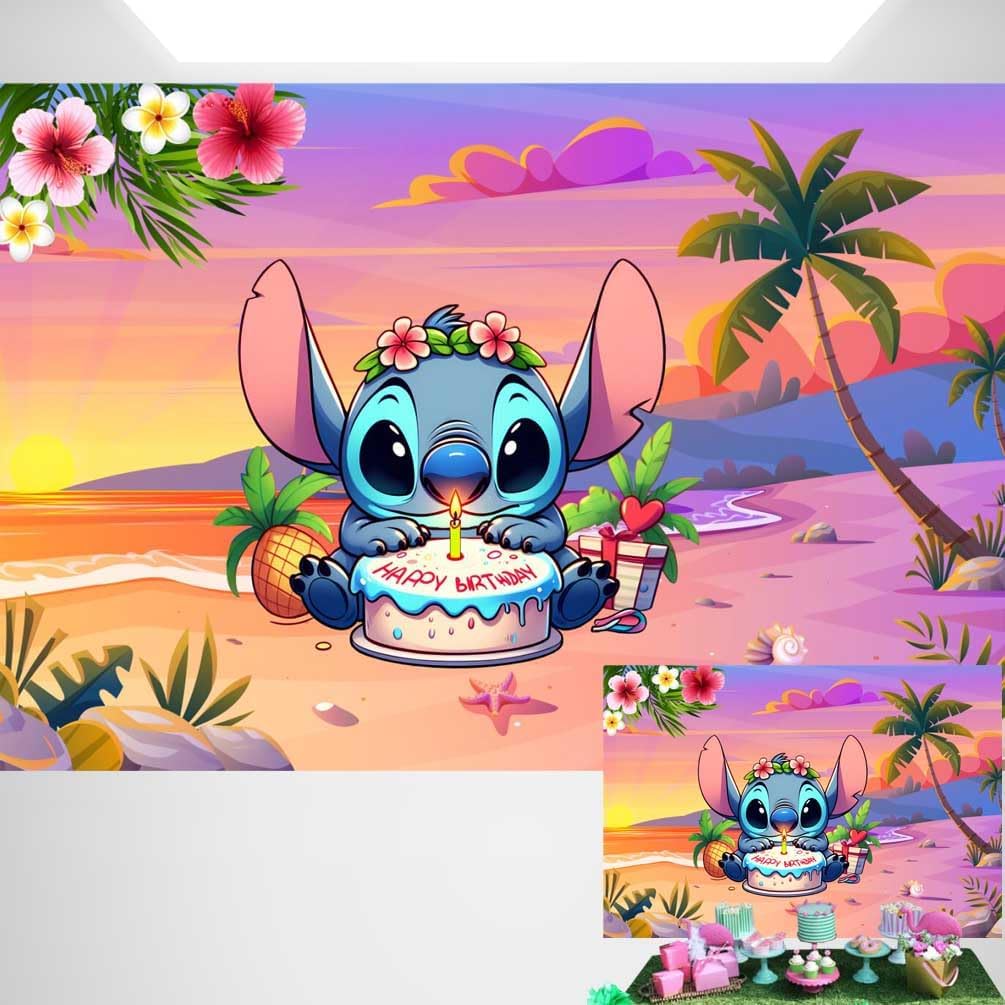 Amazon.com : Tropical Sunrise Stitch Birthday Backdrop Cartoon Movie ...