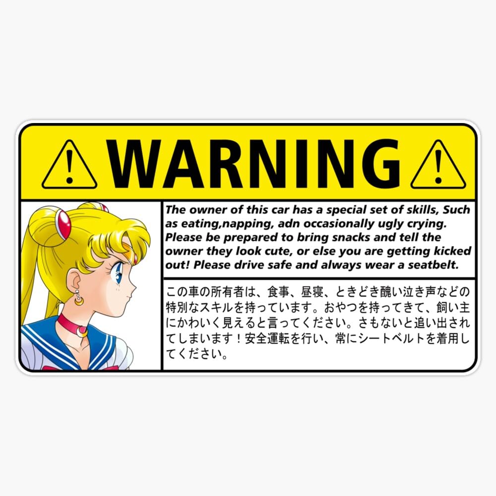 Amazon.com: Anime Warning Car Cute Vinyl Sticker Waterproof Bumper ...