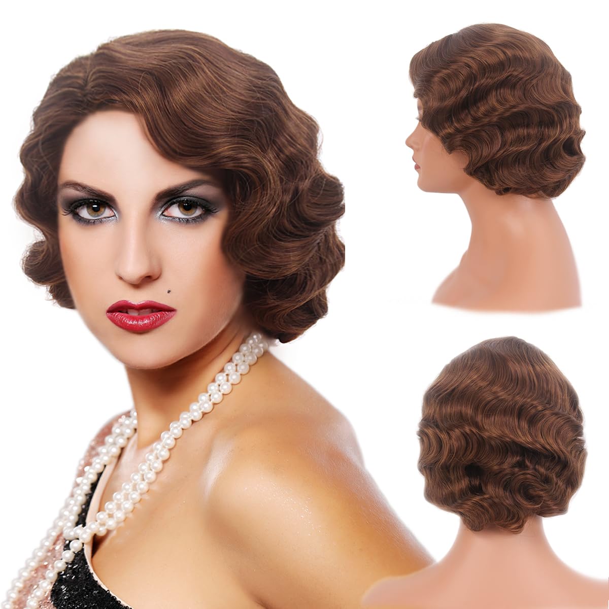 Amazon.com : REEWES Long 1920s Wig Finger Wave Wig Curly Short Wig ...