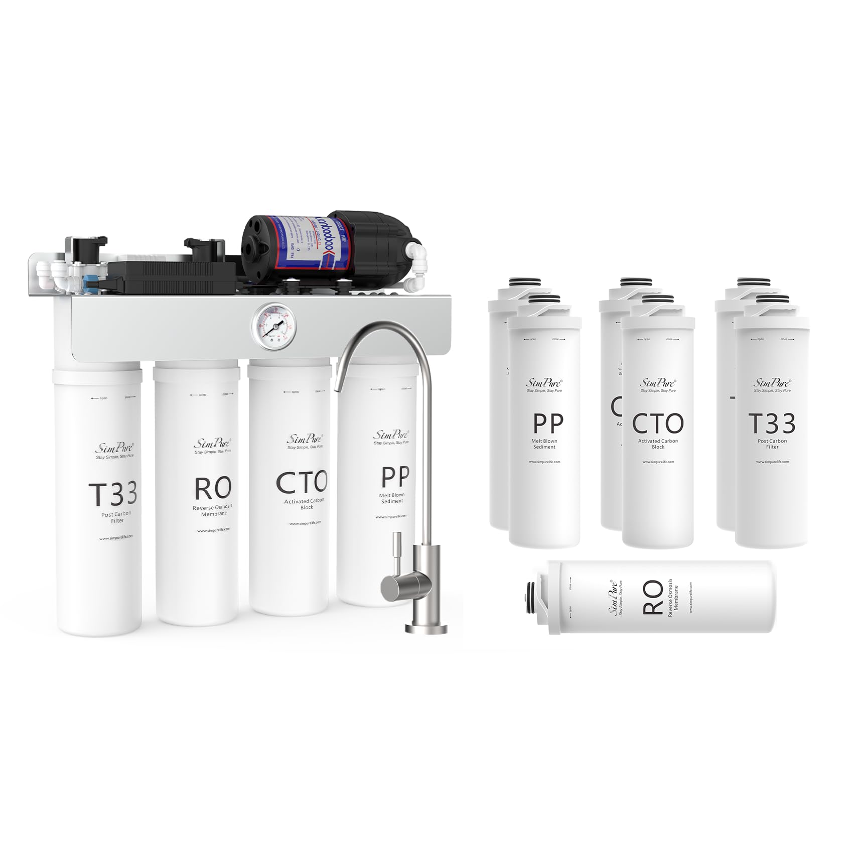 SimPure T1-400UV Reverse Osmosis System, Comes with Extra 7 Replacement ...