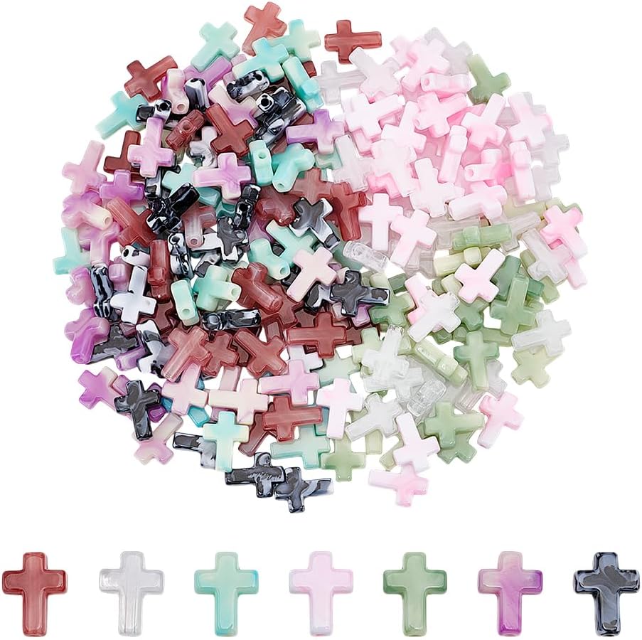 Amazon.com: UNICRAFTALE 210Pcs 7 Colors Cross Beads Acrylic Beads Small ...