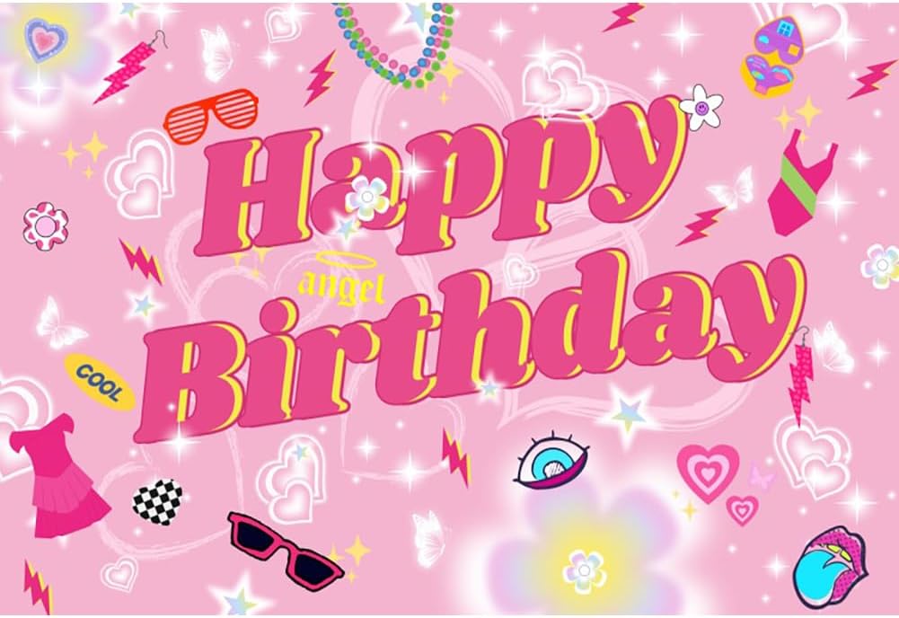 Amazon.com : Leowefowa 10x8ft Vinyl Pink Preppy Happy Birthday Backdrop ...