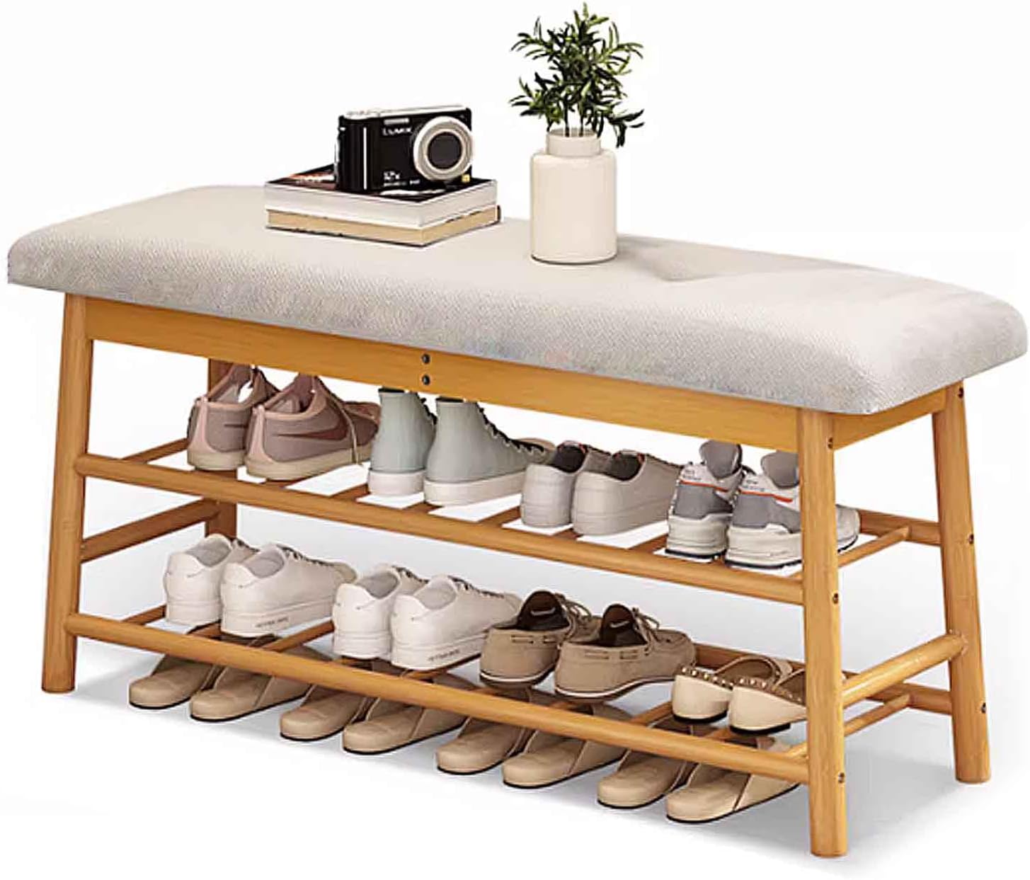 Shoe Changing Stool Small Shoe Bench Entryway with Storage Bamboo ...