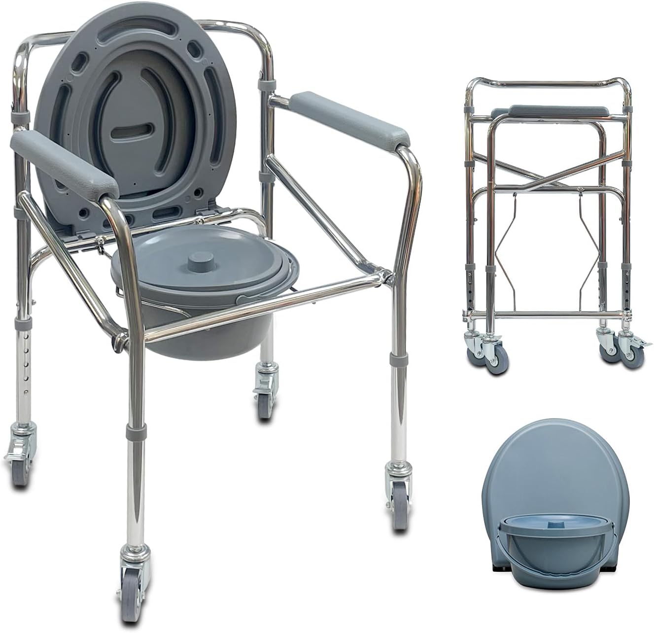 Amazon.com: Mobile Bedside Commode with Wheels Height Adjustable Adult ...