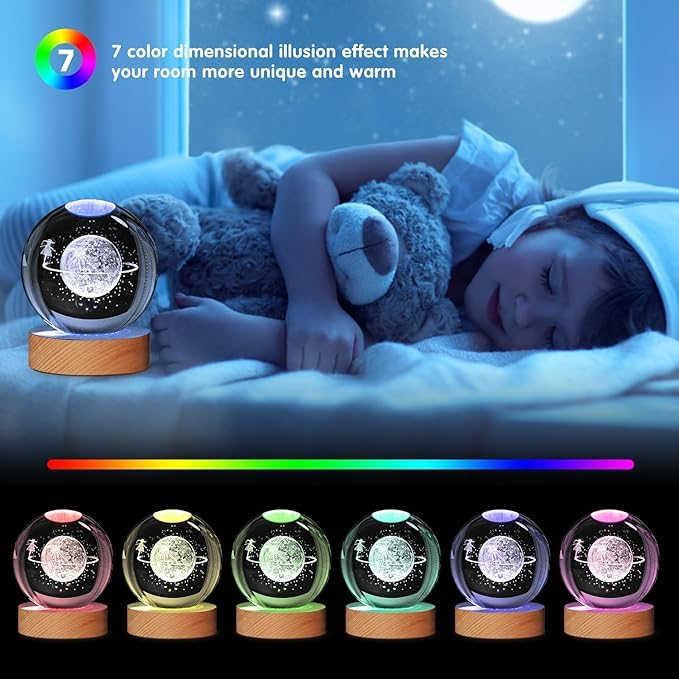 XERGY 3D Galaxy Crystal Ball Night Light, LED Solar System Crystal Ball ...