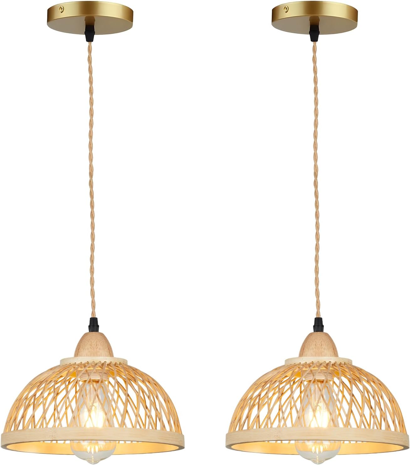 ElilyGiA Rattan Pendant Light Fixtures, Farmhouse Boho Wicker Hanging ...