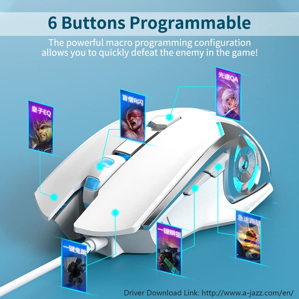 Snapklik.com : NACODEX AJ120 White Gaming Mouse Programmable 6 Buttons ...