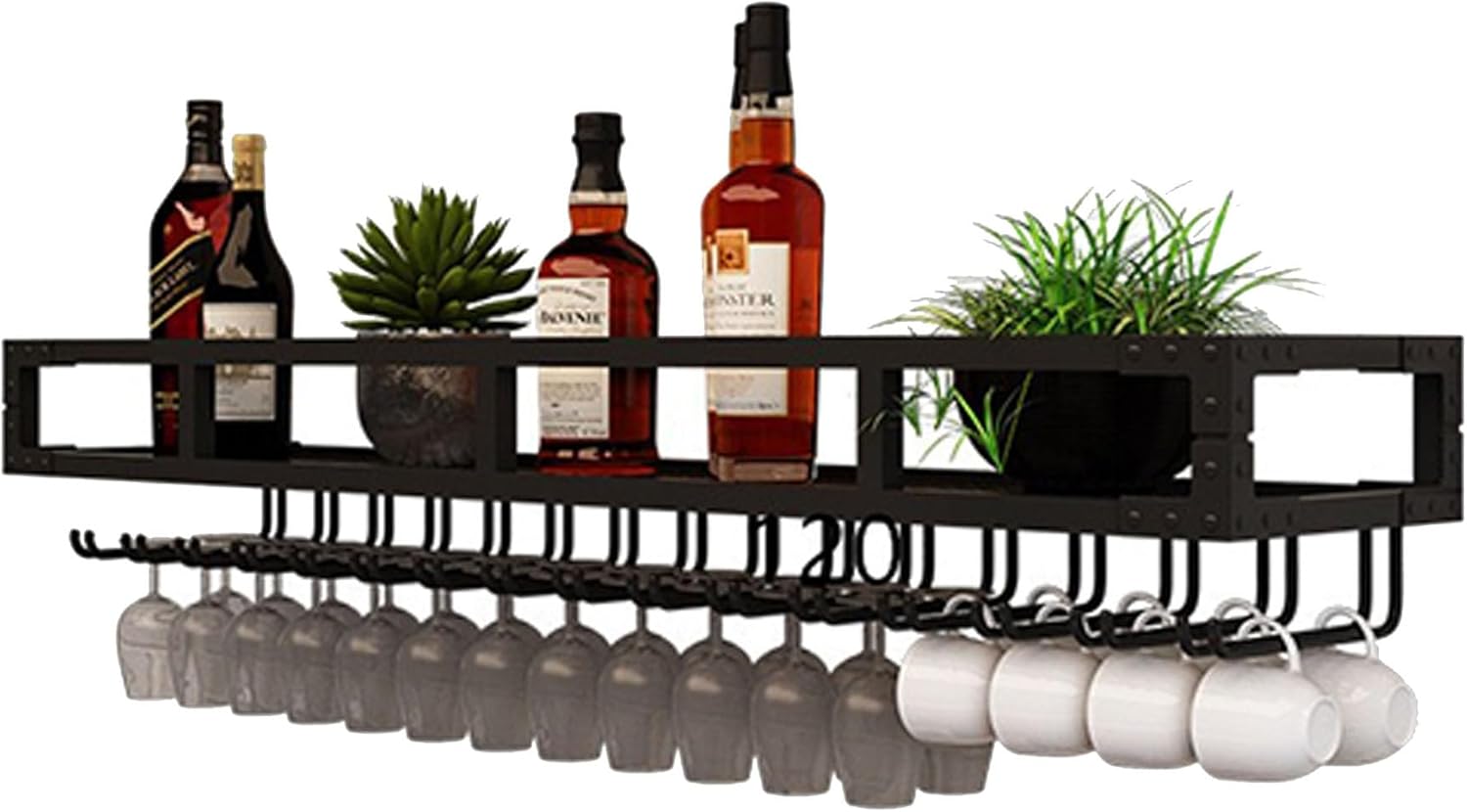 SHENJIA Wall Mounted Wine Rack With Light Strip - Under Shelf Wine ...