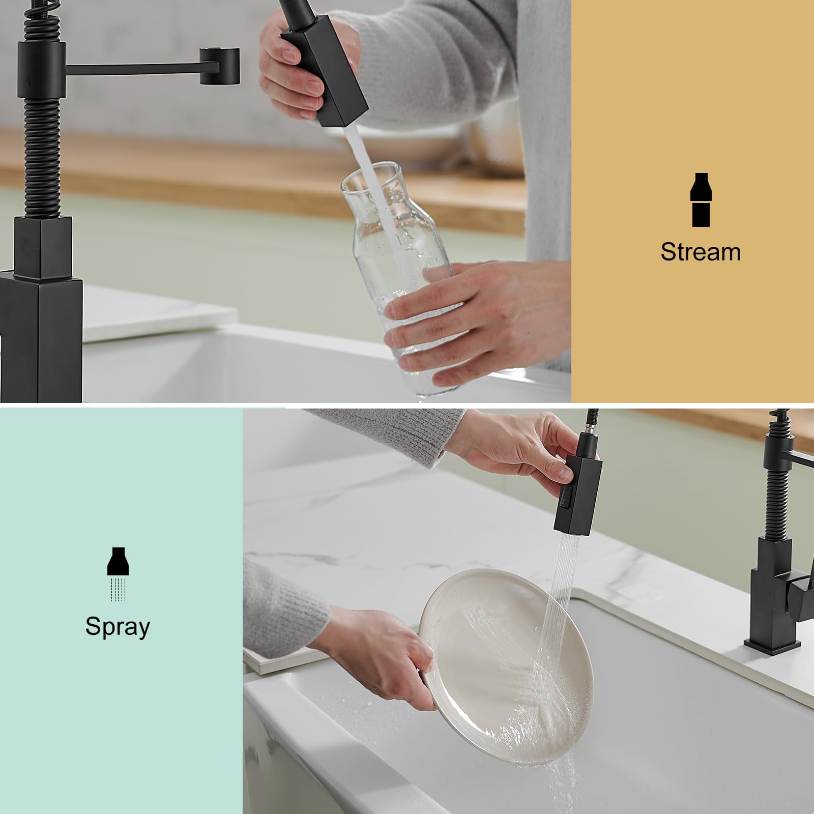 Snapklik.com : BESy Morden Square Matte Black Kitchen Faucet, Single ...
