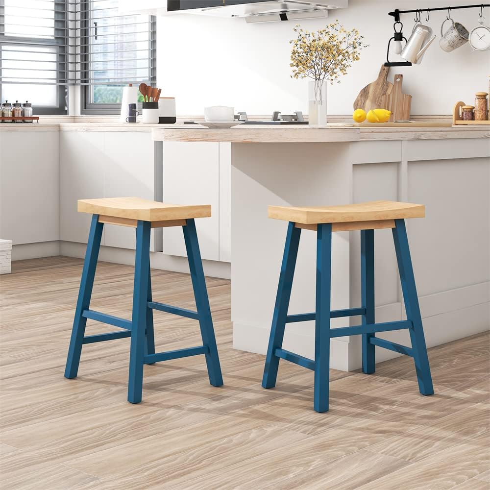 Amazon.com: TRIPLE TREE Wood Bar Stool Set of 2, Backless Farmhouse ...