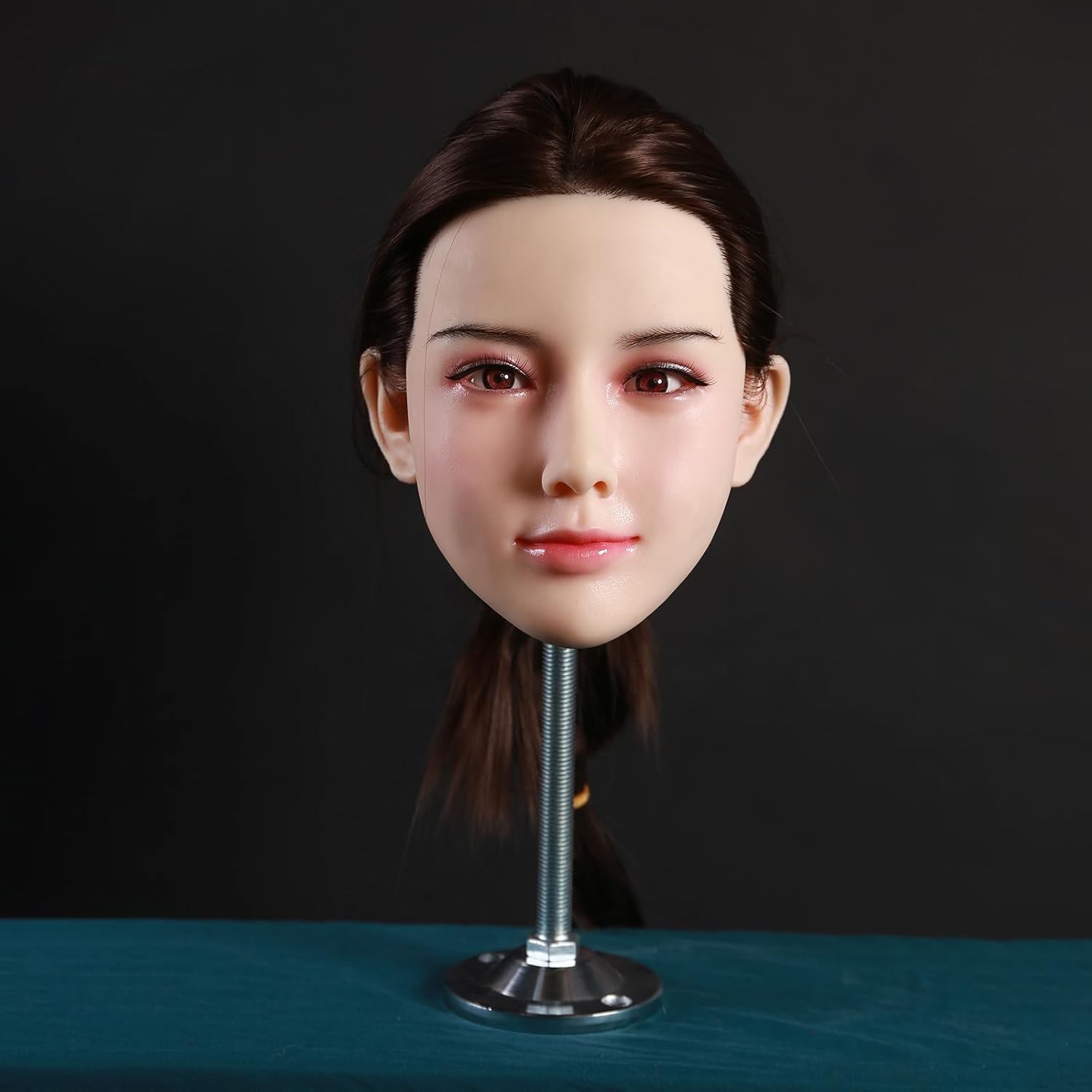Amazon.com: Solid Silicone Doll Head with Brown Long Hair, Makeup Doll ...