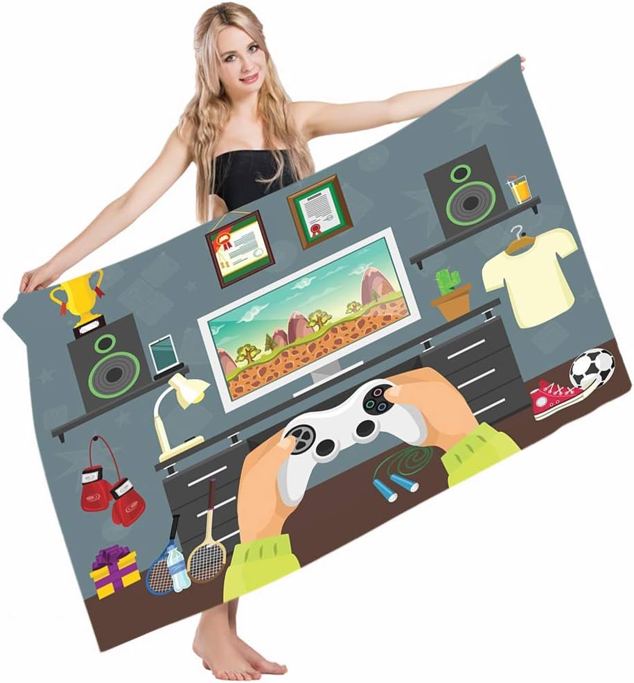 Amazon.com: Mugod Beach Towel Bath Towels Gamer Gaming Guy in His Flat ...
