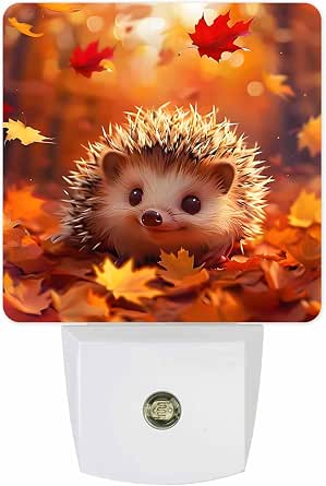 Fall Night Lights Auto Sensor Hedgehog Plug-in LED Nightlights Dusk to ...