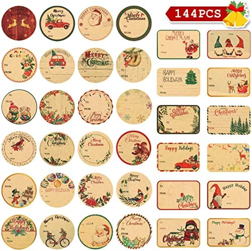 120 Pcs Kraft Christmas Labels - Self Adhesive Gift Wrap Tags ...