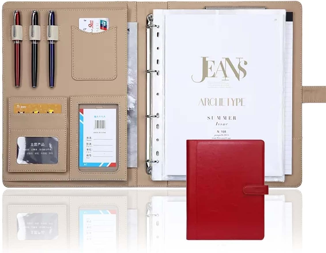 Amazon.com : KARMIO A4 Portfolio Padfolio PU Leather Business Notepad 3 ...