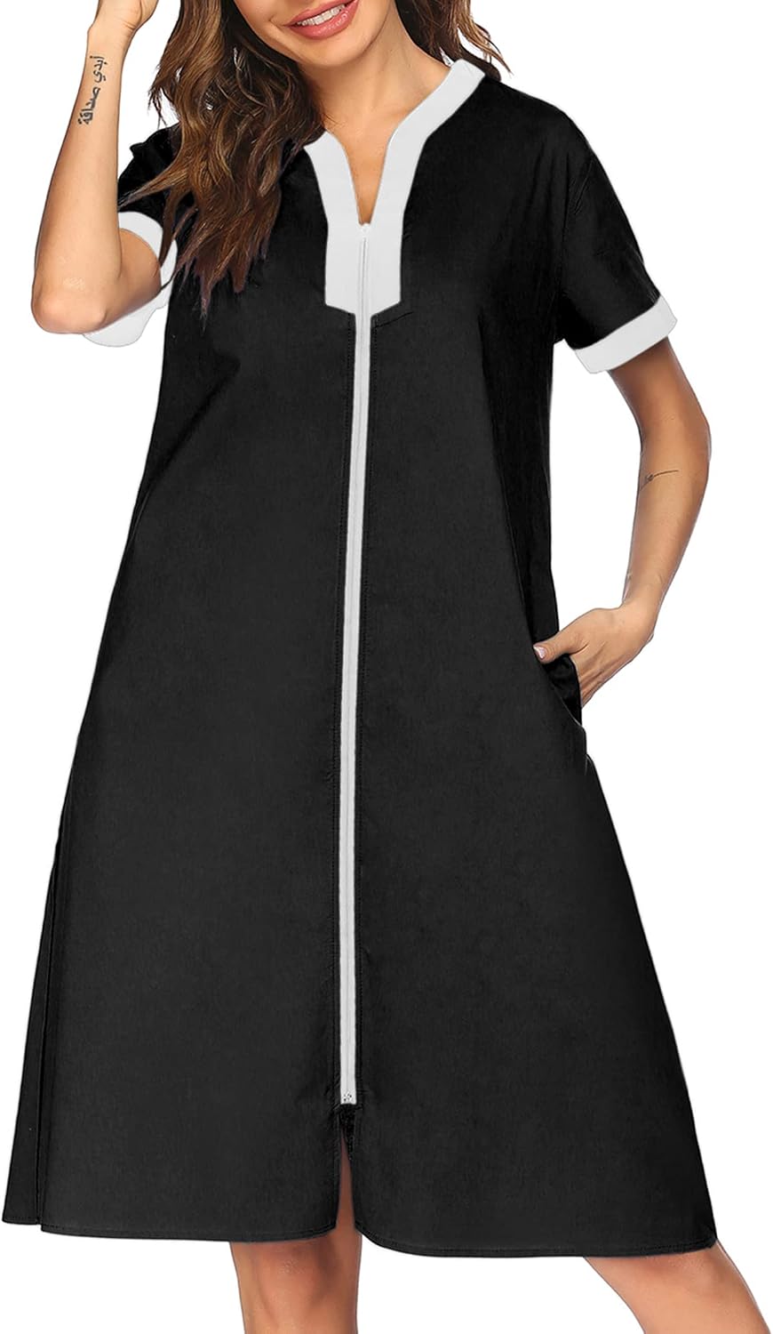 Ekouaer Housecoat Women Duster Robe Short Sleeve Zipper Front Lounger ...