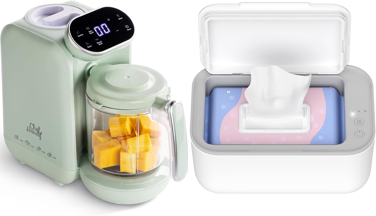 Amazon.com: Chefhandy Green Baby Food Maker and White Baby Wipe Warmer ...