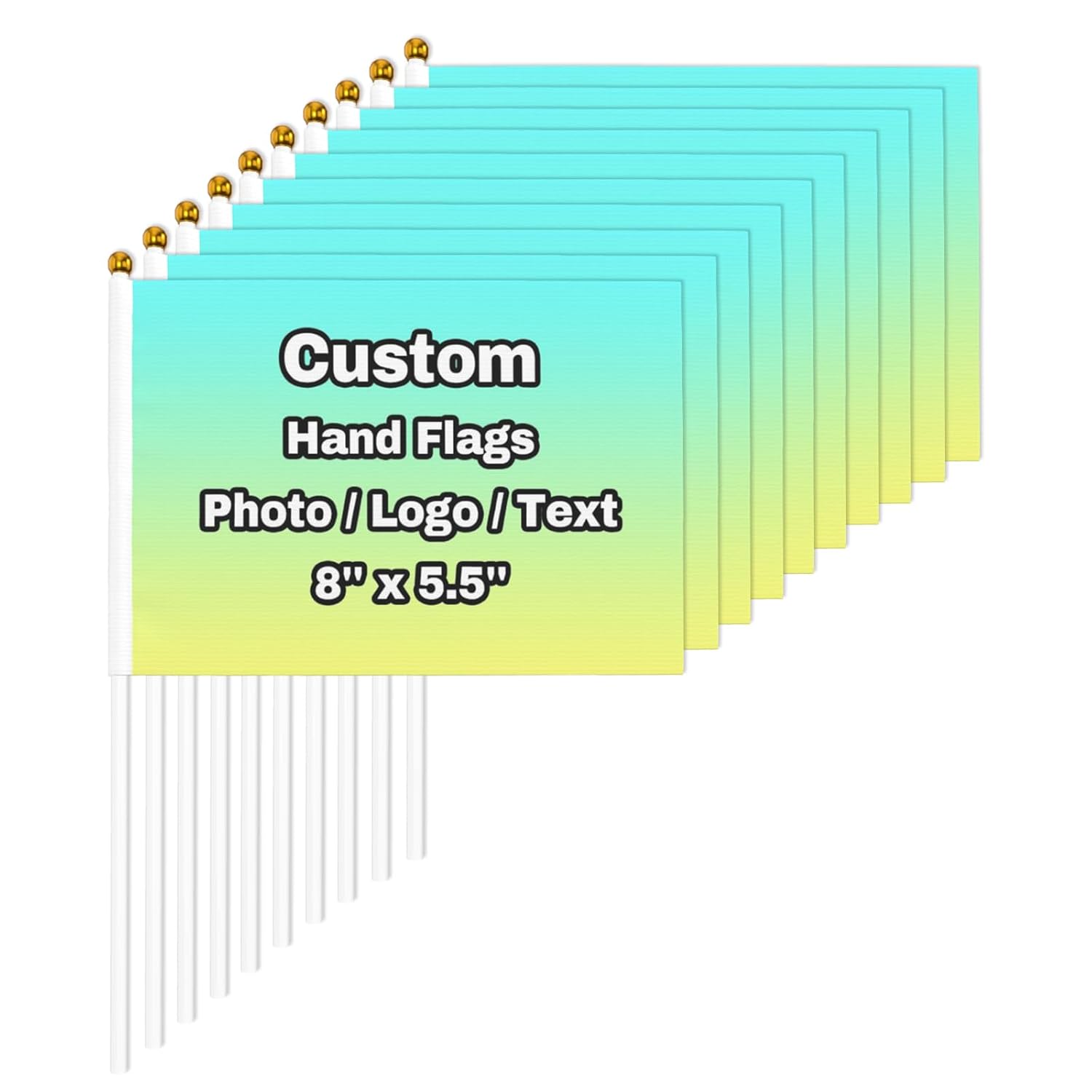 10pcs Custom Hand Held Flag with Pole Personalised Small Flag Add Photo ...
