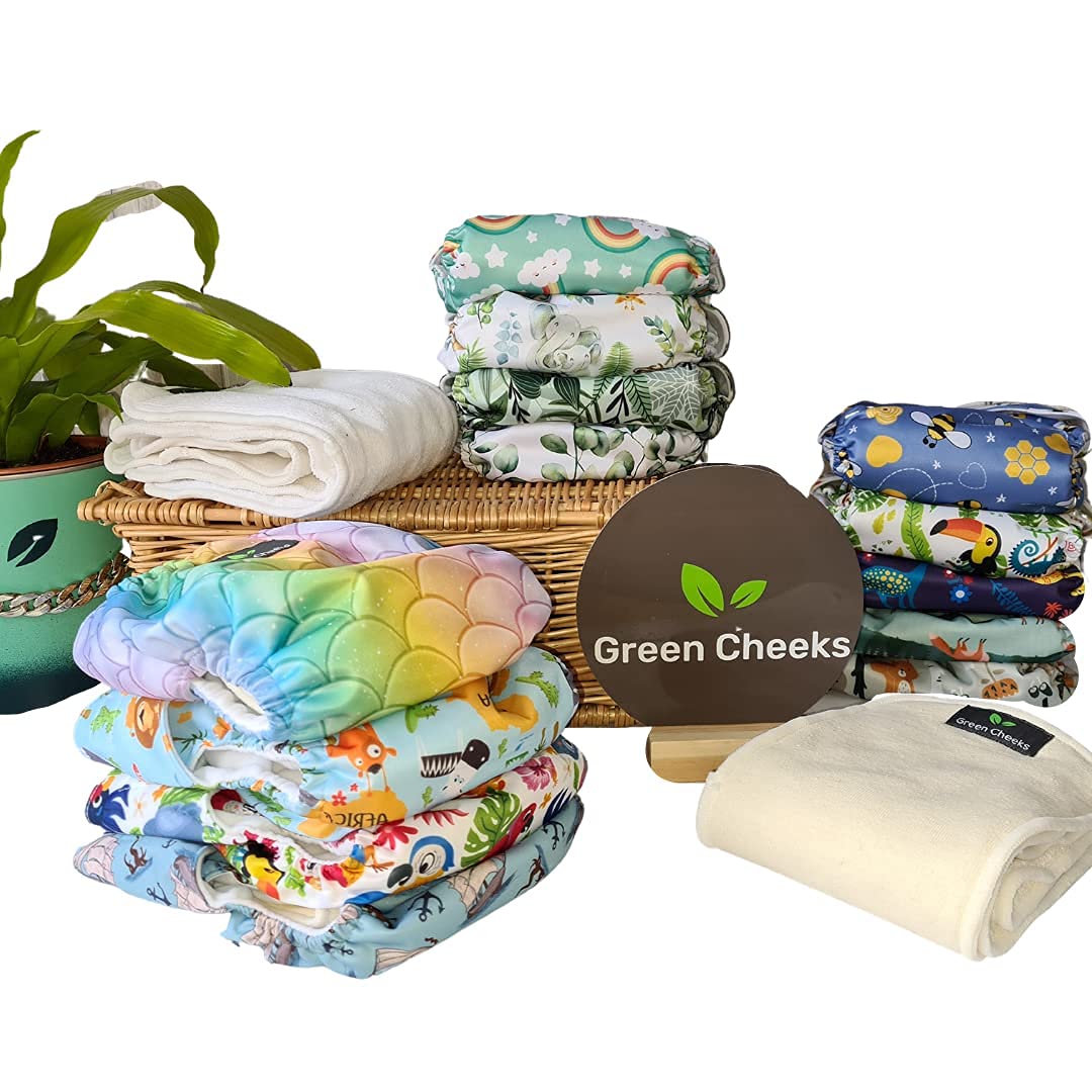 Buy Green CheeksCloth Nappy Starter Kit - Reusable Nappies Bundle - 12 ...