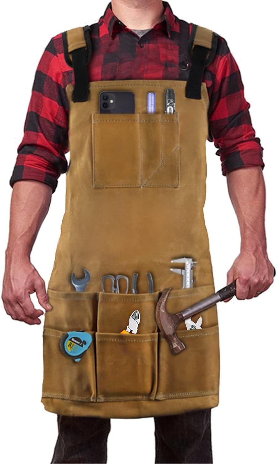 Raoot Woodworking Apron For Men -16 oz Waxed Canvas Work Aprons with 13 ...