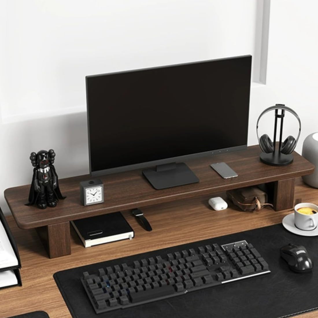 carpentray Wooden 100CM Computer Monitor Stand, Monitor Riser Desk ...