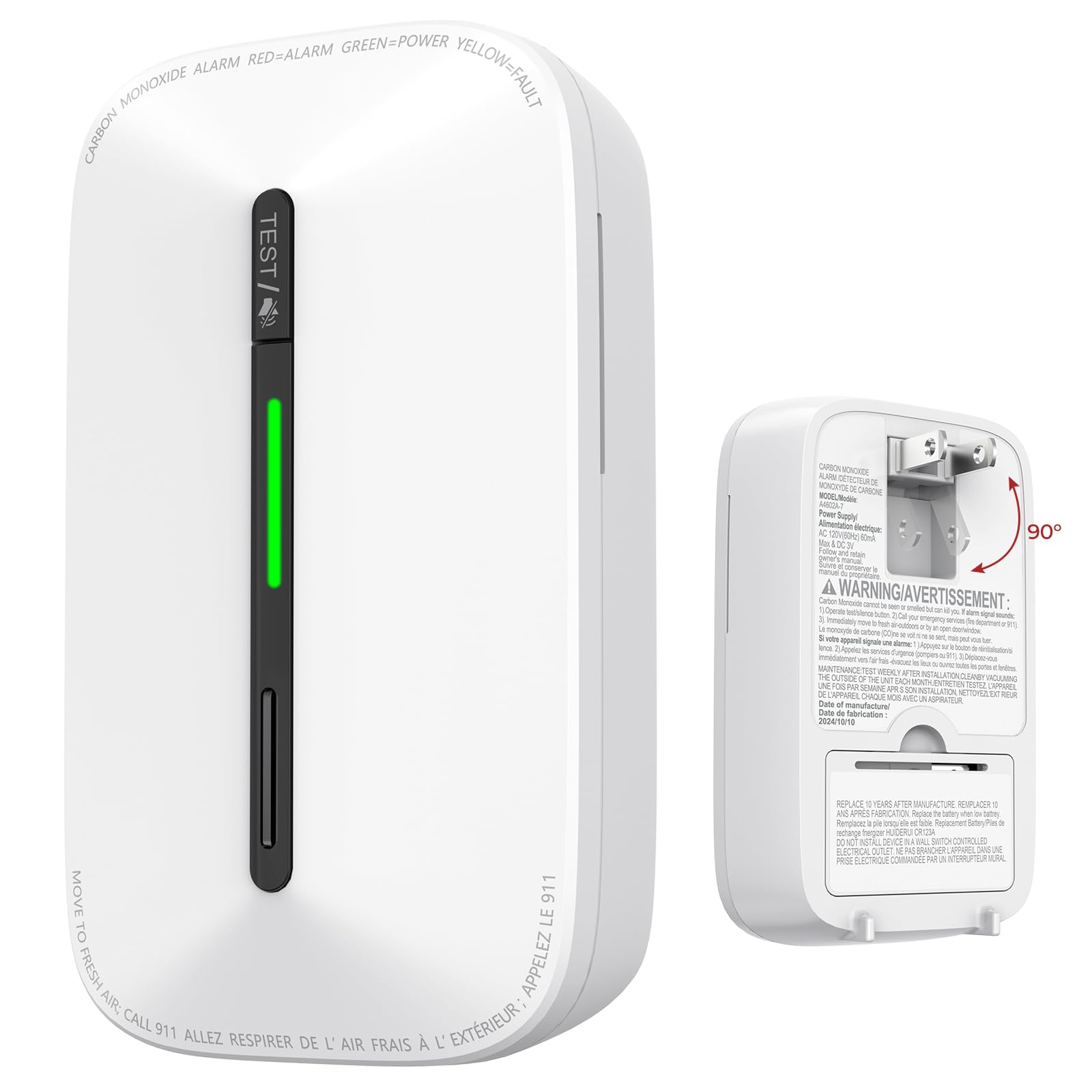 Siterlink Carbon Monoxide Detectors Plug in,10 Year Replaceable Battery ...