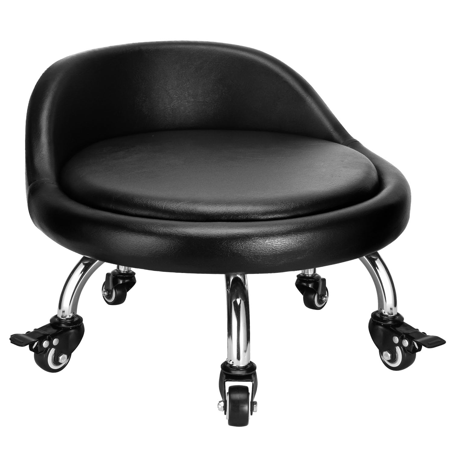 Rolling Stool with Backrest Low Height Rolling Stool with PU Leather ...