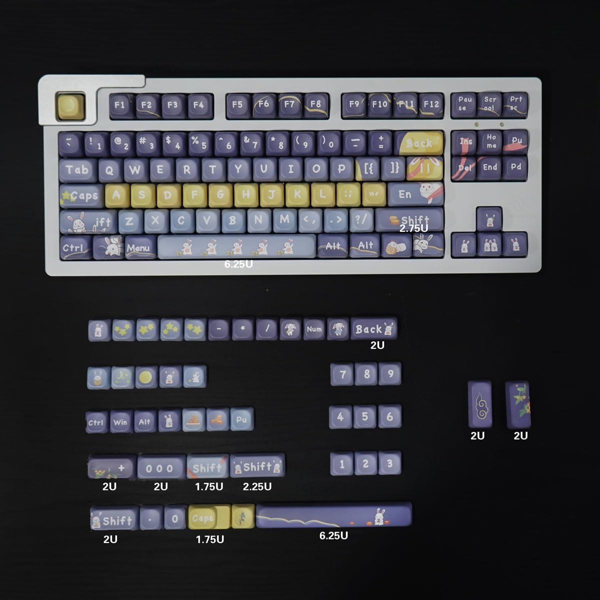 Amazon.com: SUEHIODHY PBT Purple Blue Keycaps Set MOA Profile Cute ...