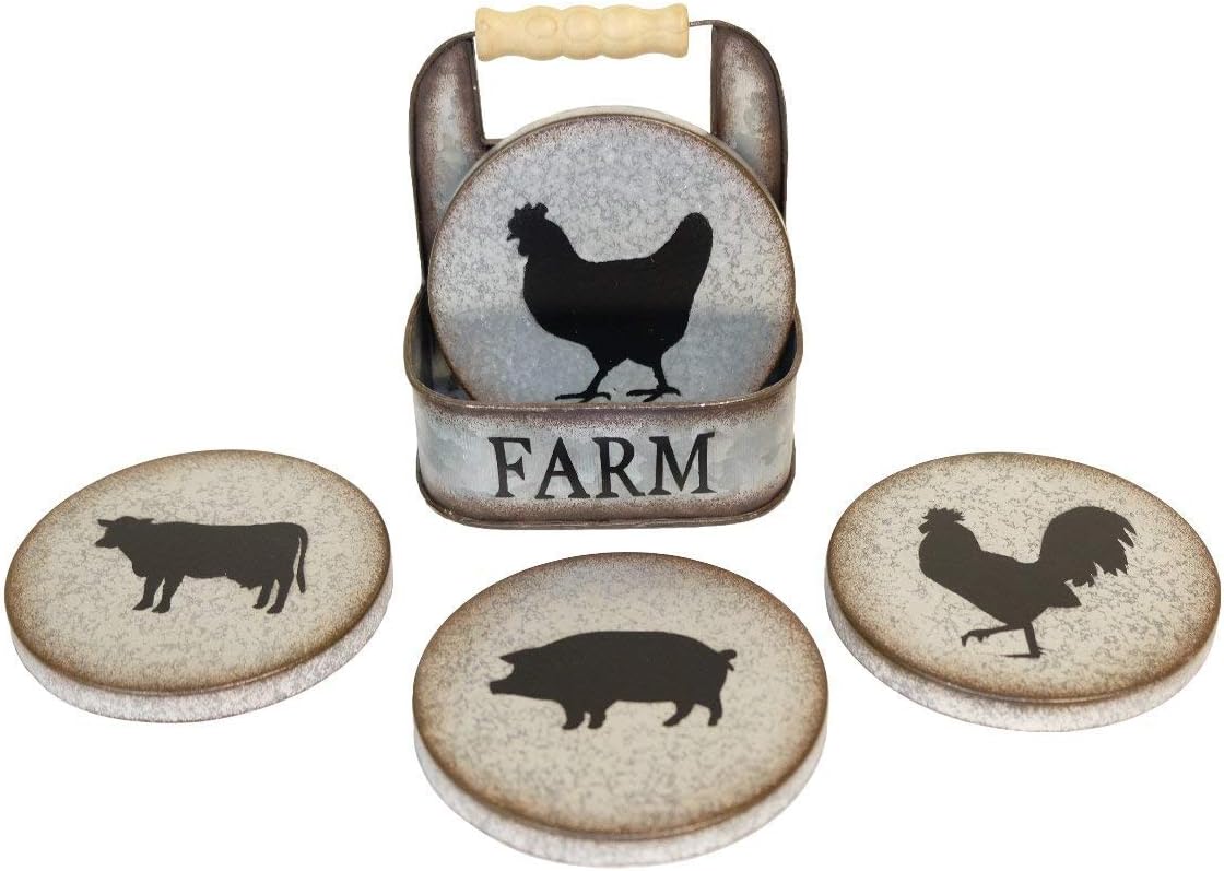 Amazon.com: Galvanized Metal Farm Animal Coaster Set : Home & Kitchen